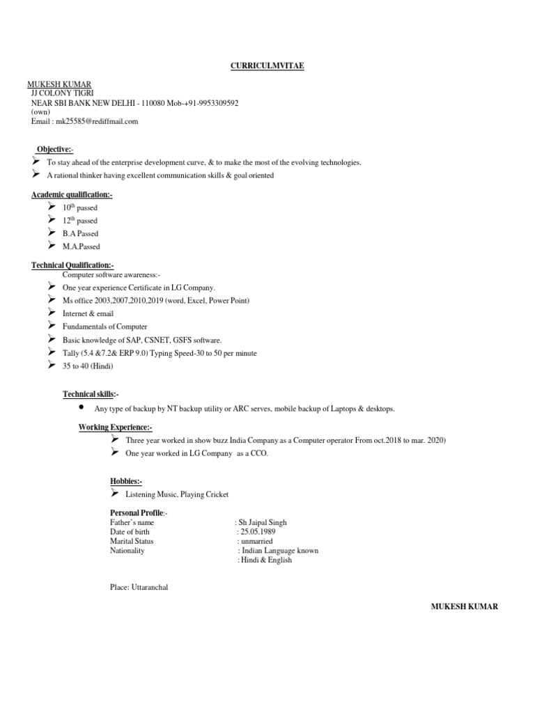Resume of Mukesh Kumar33 | PDF