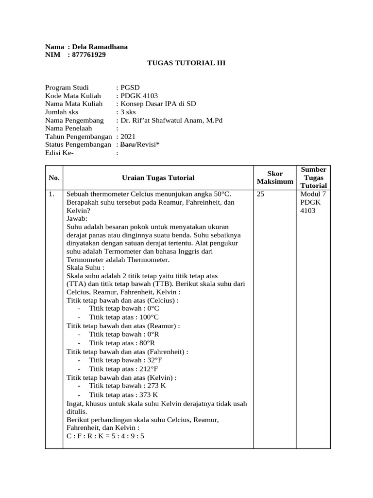TUGAS III KONSEP DASAR IPA - Dela Ramadhana | PDF