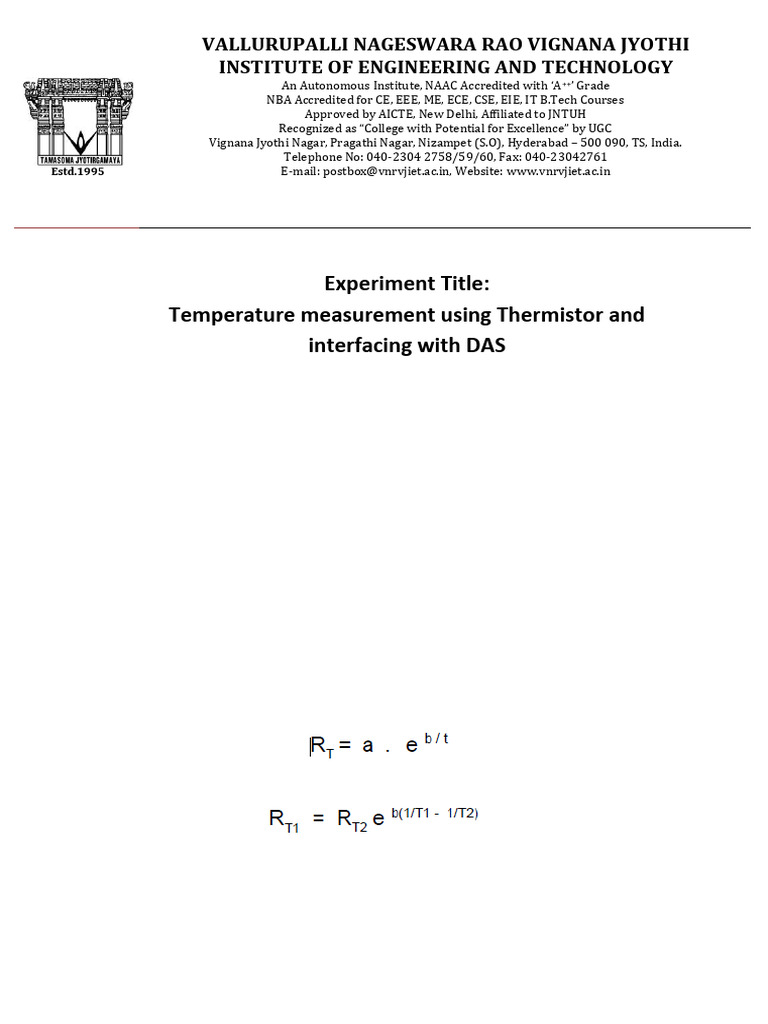 Temperature Measurment Using Thermistor and Interfacing With DAS | PDF ...