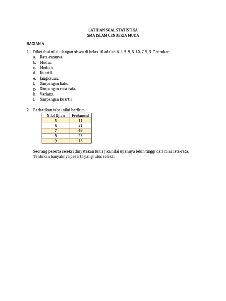 Soal Latihan Statistika Bagian A | PDF