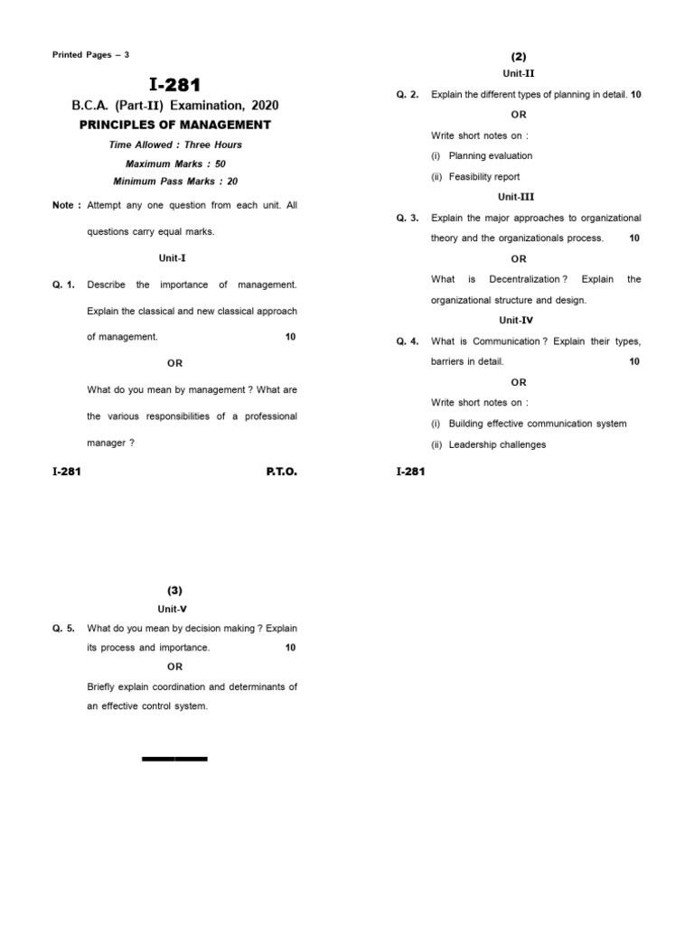 Bca Part 2 Principles of Management 1 281 2020 | PDF | Business