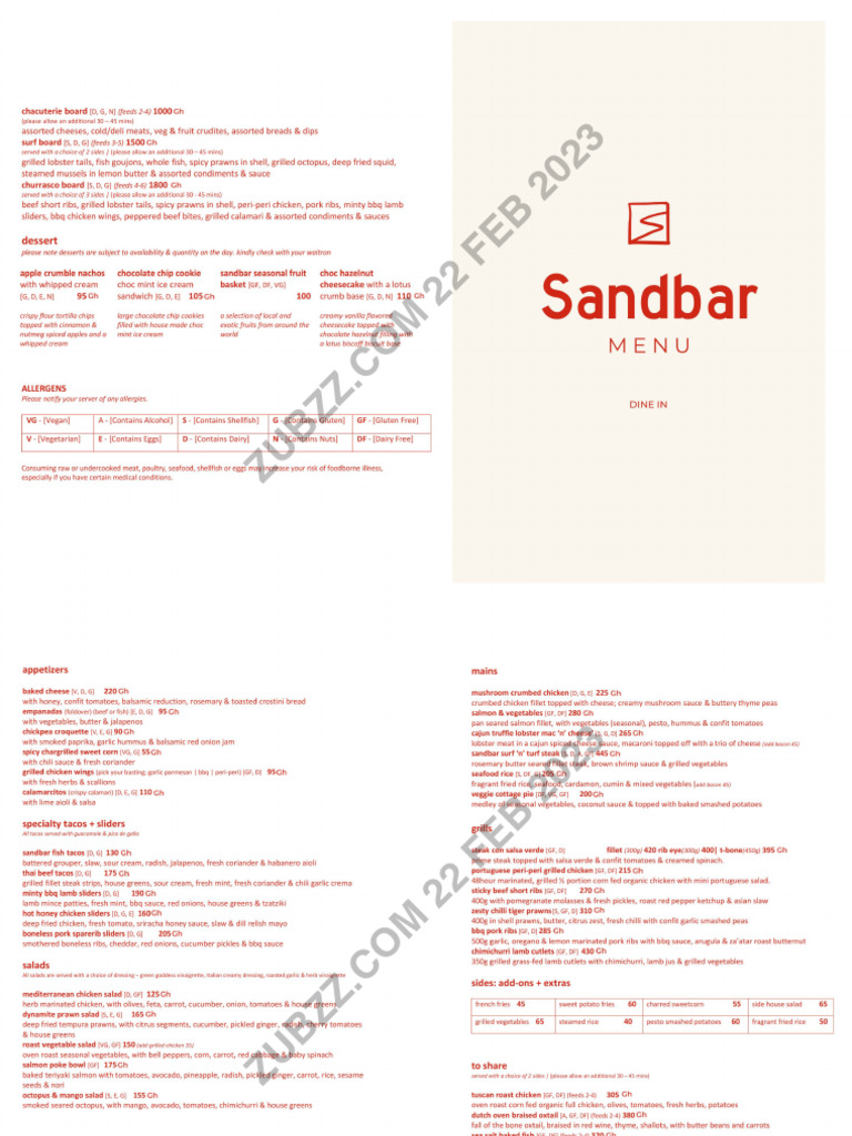 Sandbar Menu | PDF