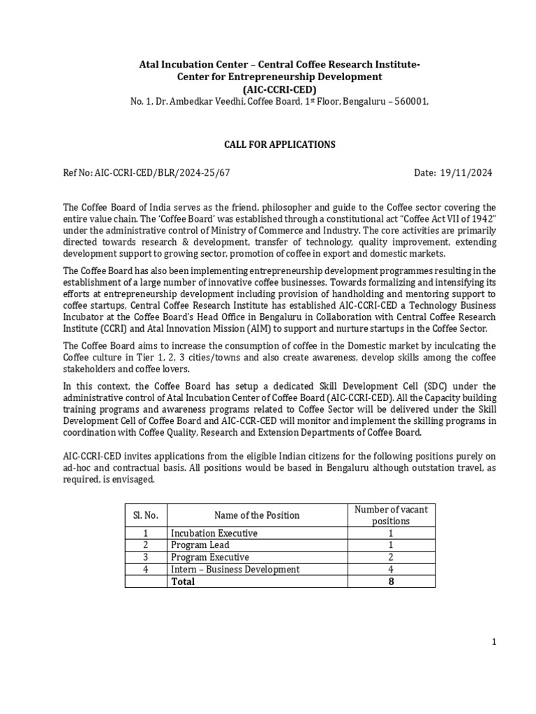 Call For Applications AIC CCRI CED | PDF | Master Of Business ...