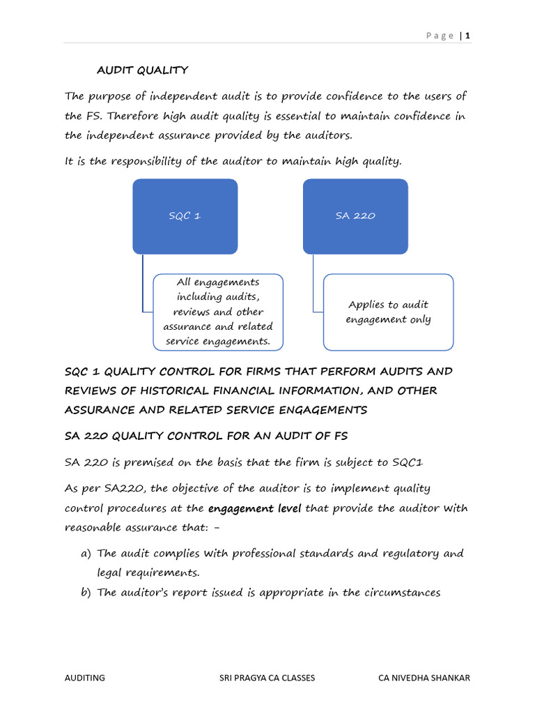 SQC1 & Sa220 Audit Quality | PDF | Audit | Regulatory Compliance