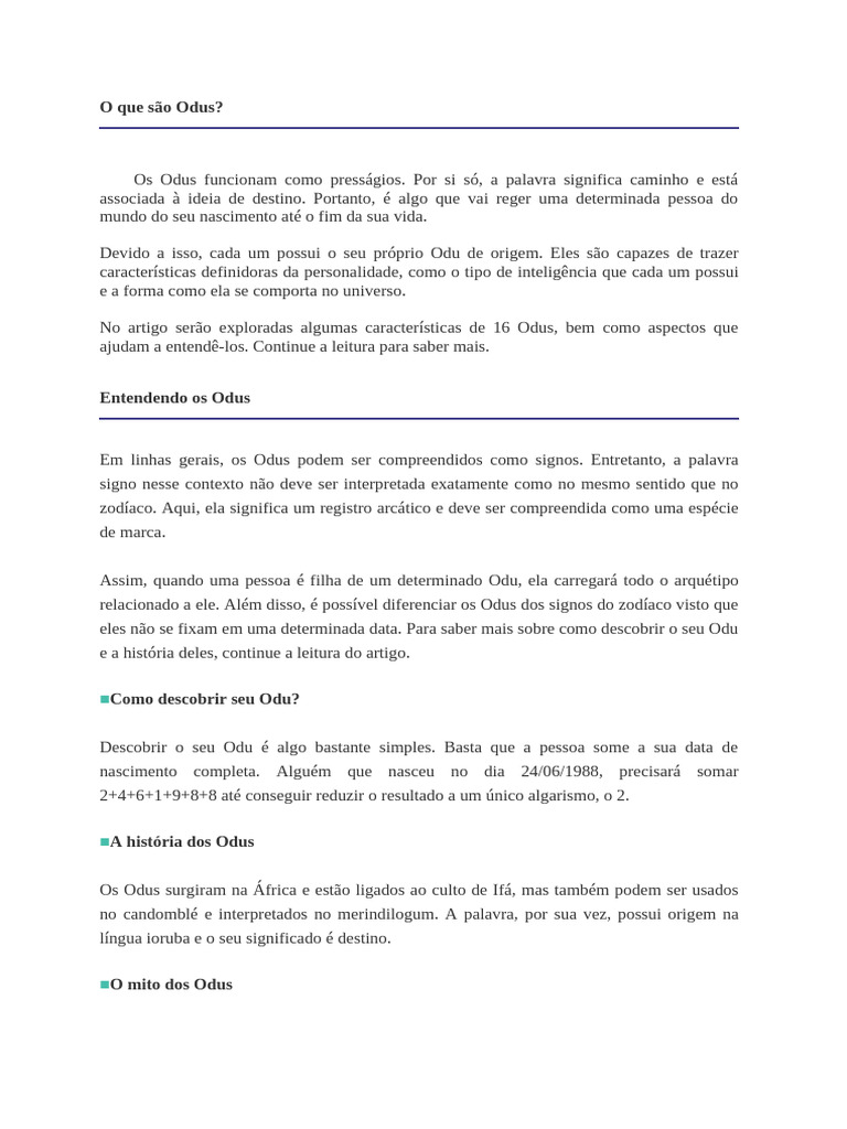 Características e Cálculo dos Odus | PDF | Amor | Justiça