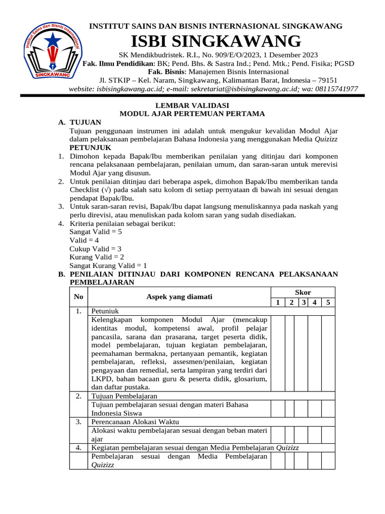 Lembar Validasi Modul Bu Mila | PDF | Karier & Perkembangan | Bisnis