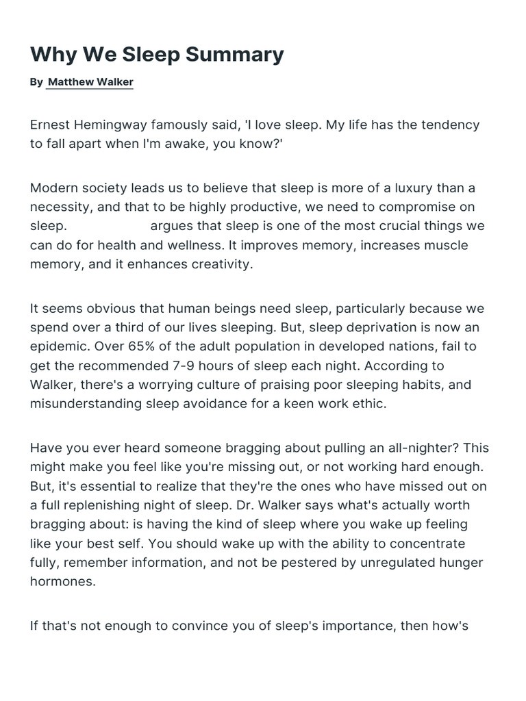 Why We Sleep | PDF | Sleep | Circadian Rhythm