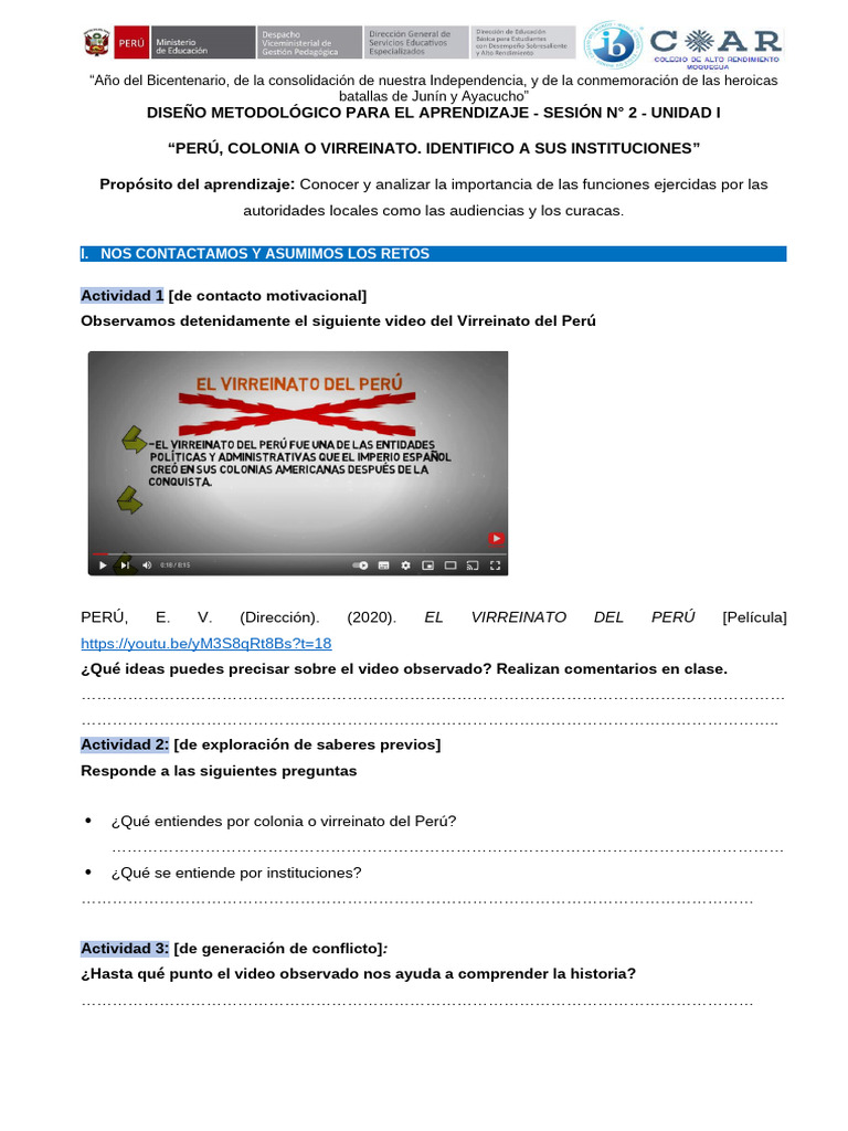 DMpA #2 - 3RO - CCSS - 1ra UNIDAD | PDF | Nueva españa | Perú