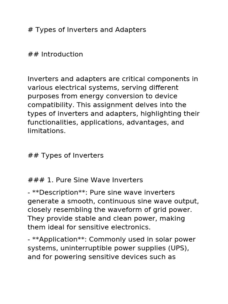 Types of Inverters and Adapters Explained | PDF | Technology & Engineering