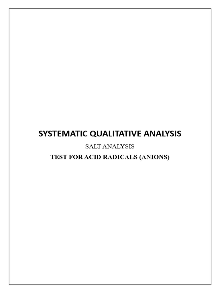 Systematic Qualitative Analysis | PDF | Salt (Chemistry ...
