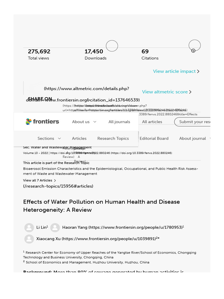 Frontiers - Effects of Water Pollution On Human Health and Disease ...
