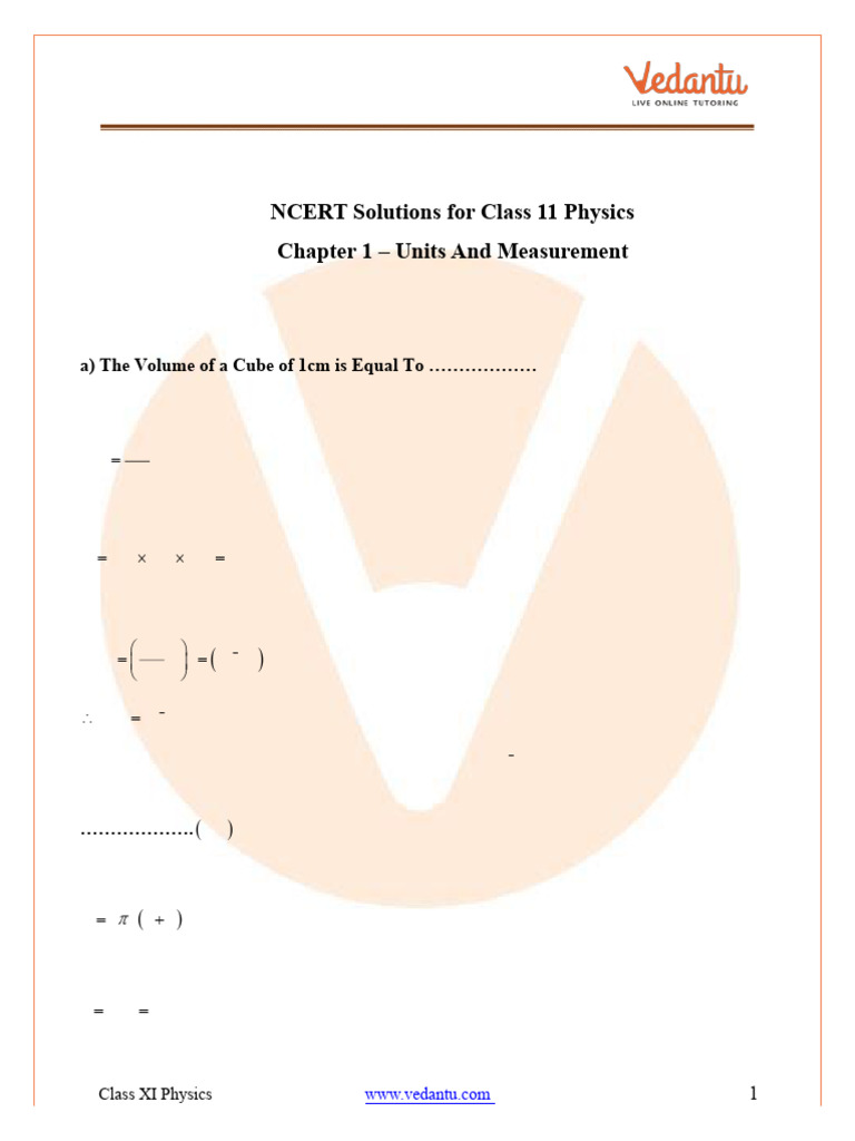 NCERT Solutions Class 11 Physics Chapter 1 - Units and Measurements PDF | PDF | Significant ...
