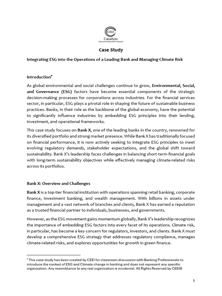 CEEI-Case Study-ESG in Banking | PDF | Banks | Sustainability