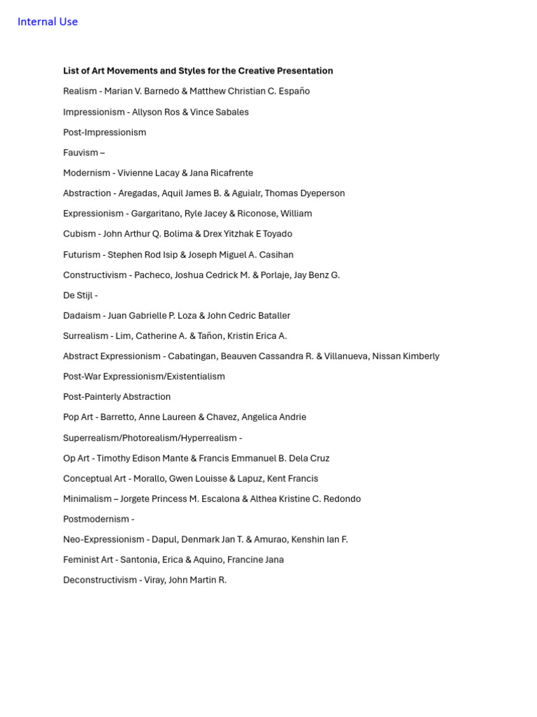 Ged108-A17 List of Art Movements and Styles | PDF