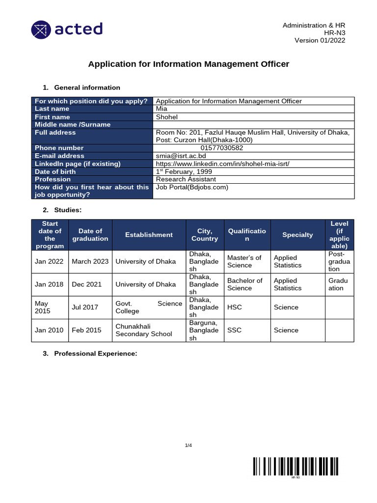 HR-N3 Job Application Form | PDF