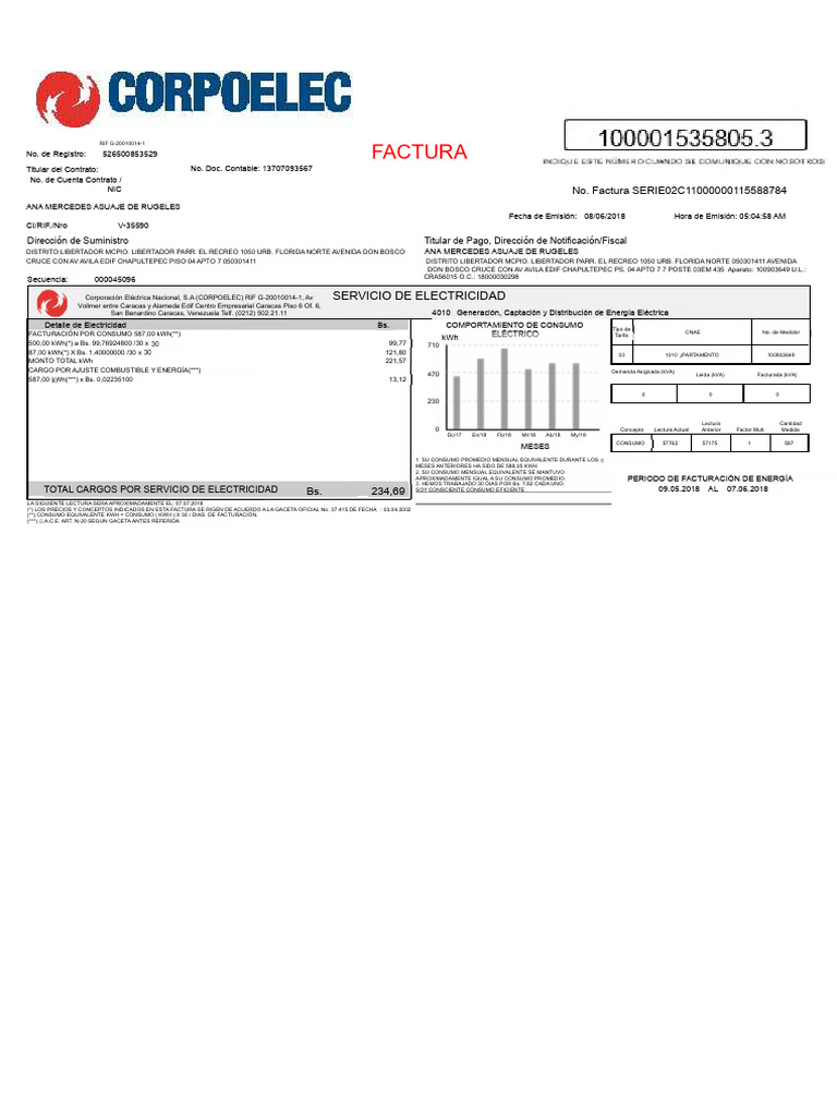 Factura de Corpoelec Hoja 1 | PDF | Naturaleza | Cantidades fisicas