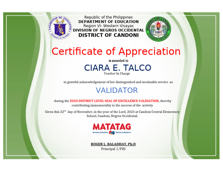 Certificate of Appreciation for Validator | PDF