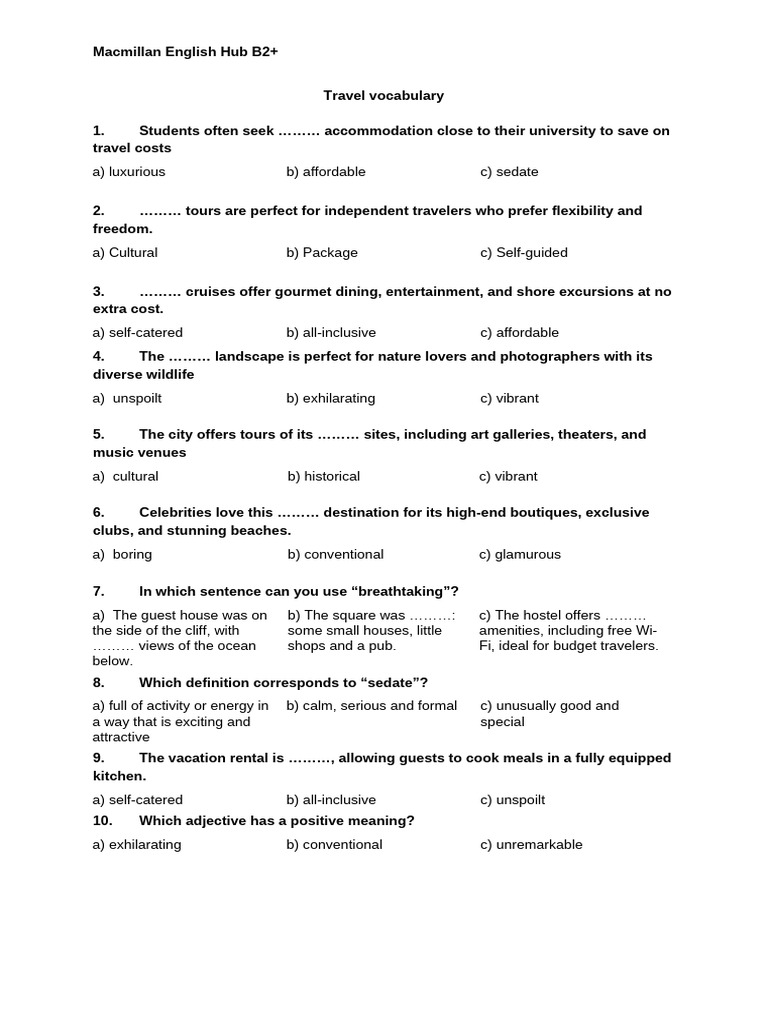 Unit 1.1. Travel Vocabulary | PDF | Travel