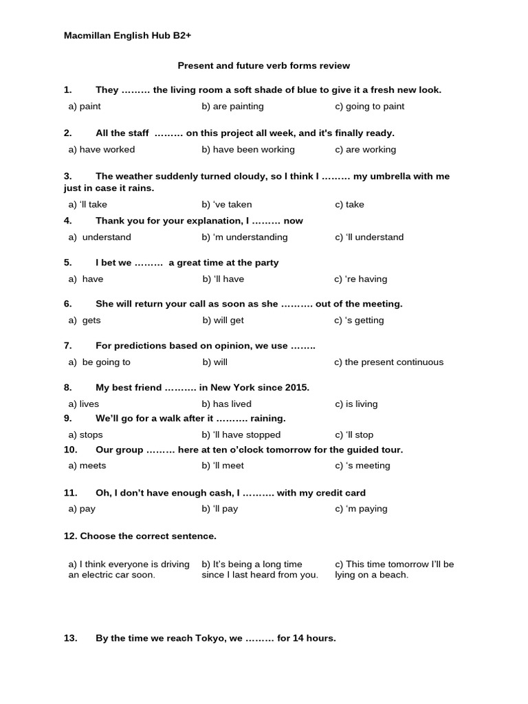 Unit 1 Present and Future Verb Forms Review Marketplace | PDF