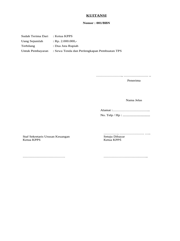 Kwintasi KPPS TPS | PDF | Hukum