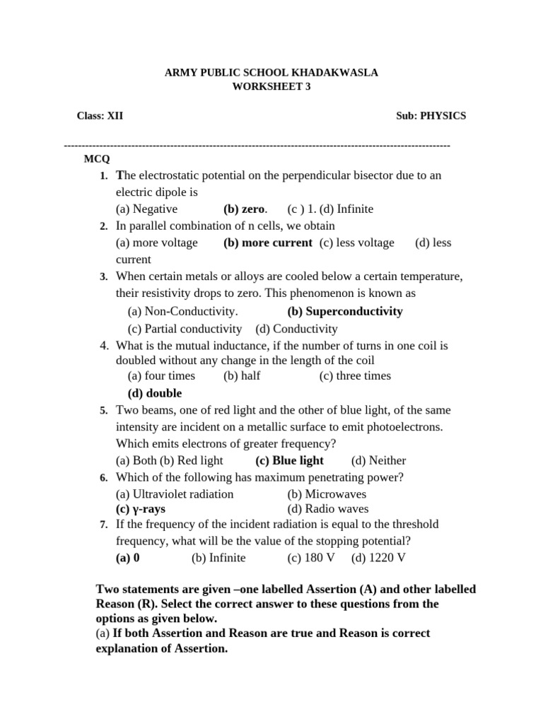 12sc WORKSHEET3 With Answer | PDF | Transformer | Electrical Resistivity And Conductivity