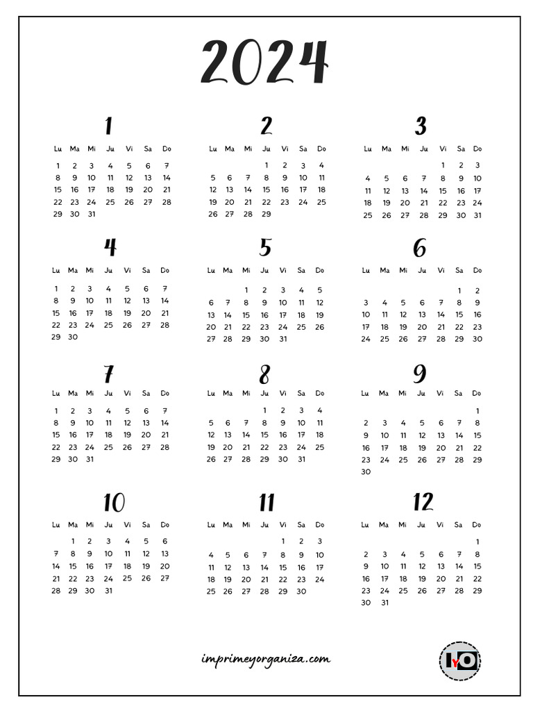 Calendario Numeros 2024 | PDF