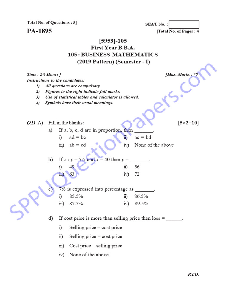Commerce Bba Semester-1 2022 November Business-mathematics-2019-Pattern | PDF | Applied ...