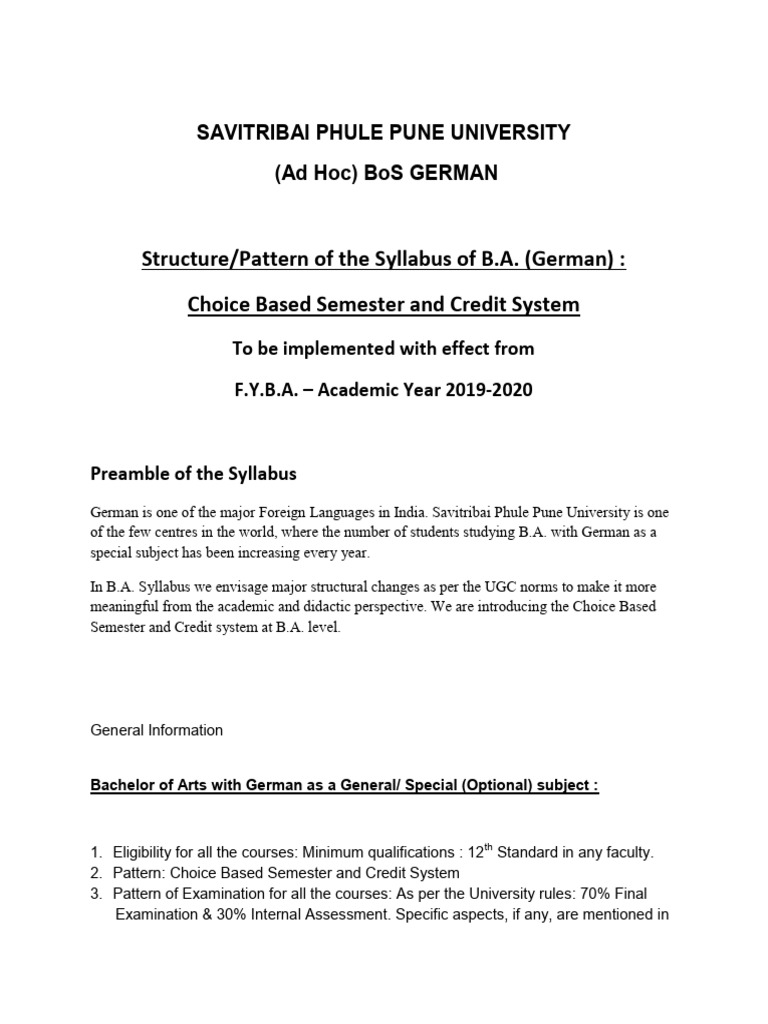 B.A. German Syllabus Overview 2019-20 | PDF | Reading Comprehension ...