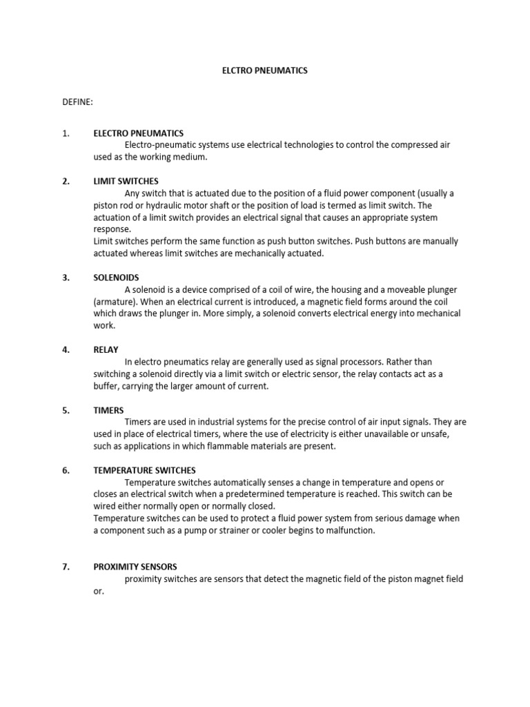 Elctro Pneumatics | PDF | Switch | Relay