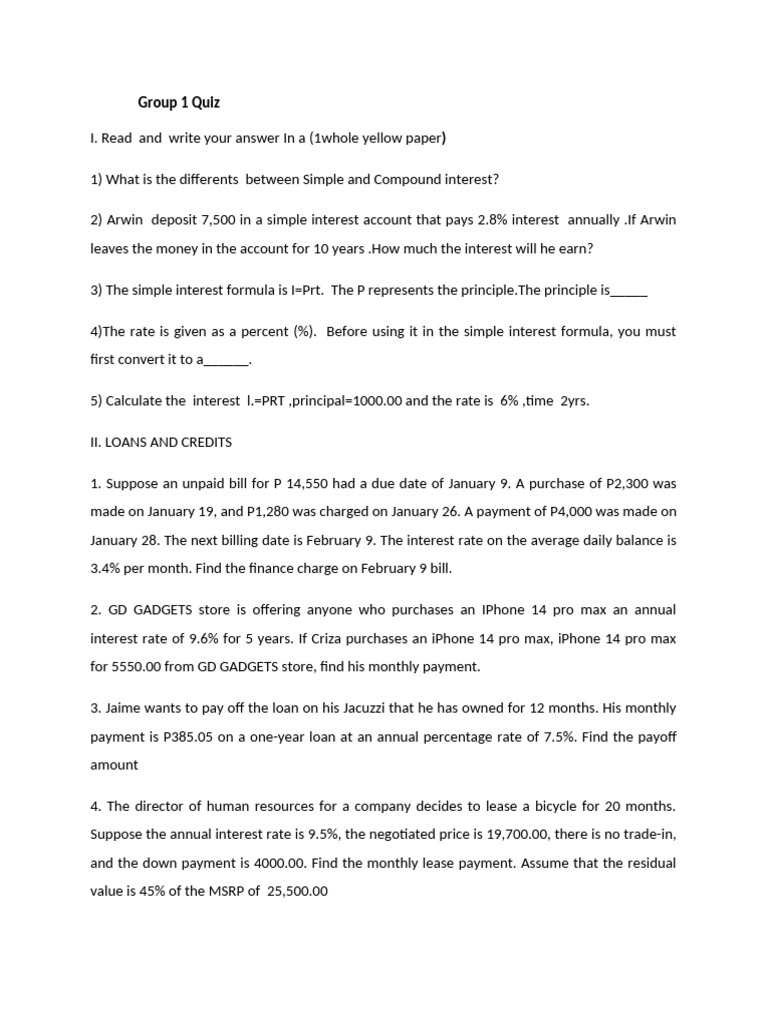 Simple vs. Compound Interest Quiz | PDF