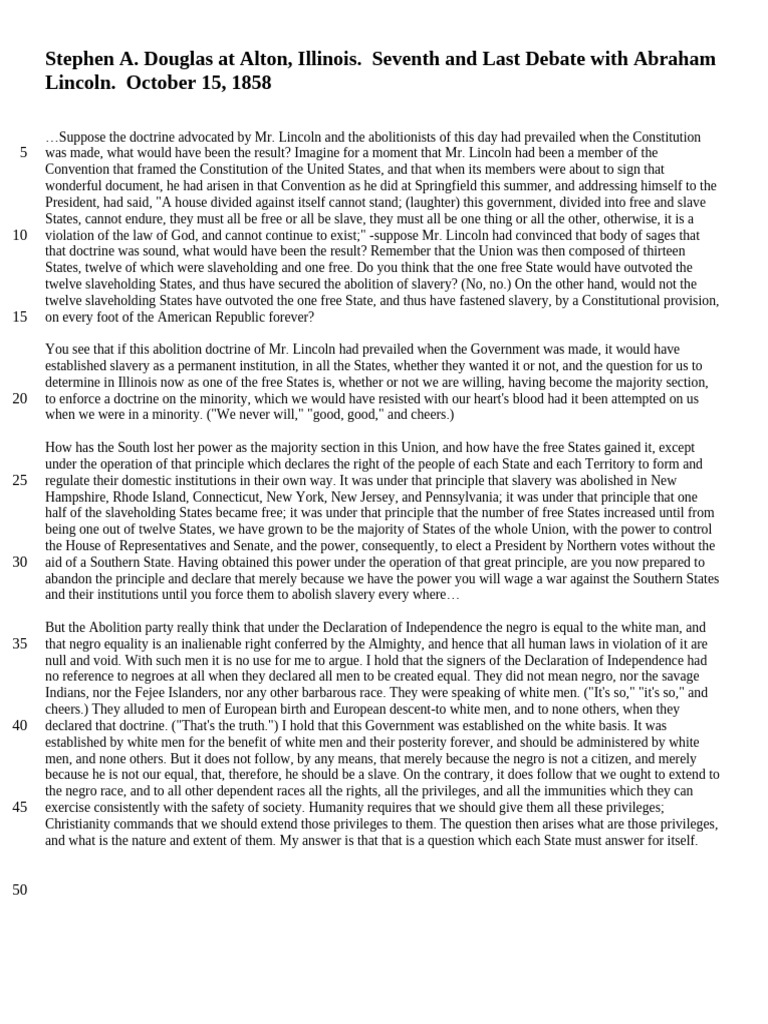 Douglas vs. Lincoln: 1858 Alton Debate | PDF | Abraham Lincoln | United ...