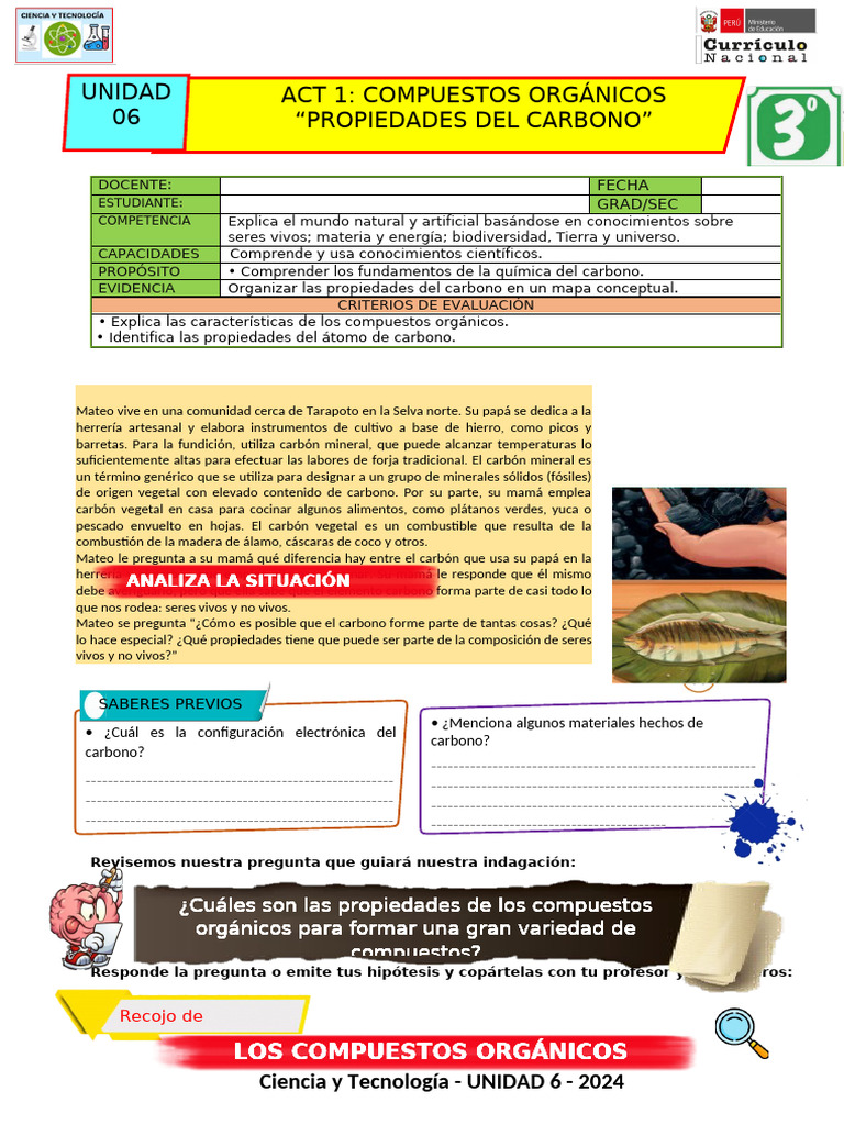 A-3º Act 1 Cyt Und 6 | PDF | Enlace químico | Carbón
