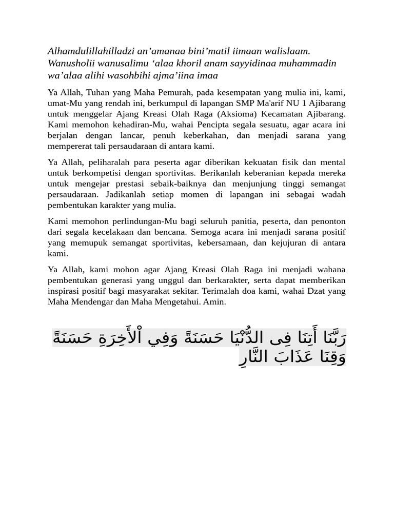 Tek Doa Pembukaan Lomba | PDF | Kesehatan Holistik