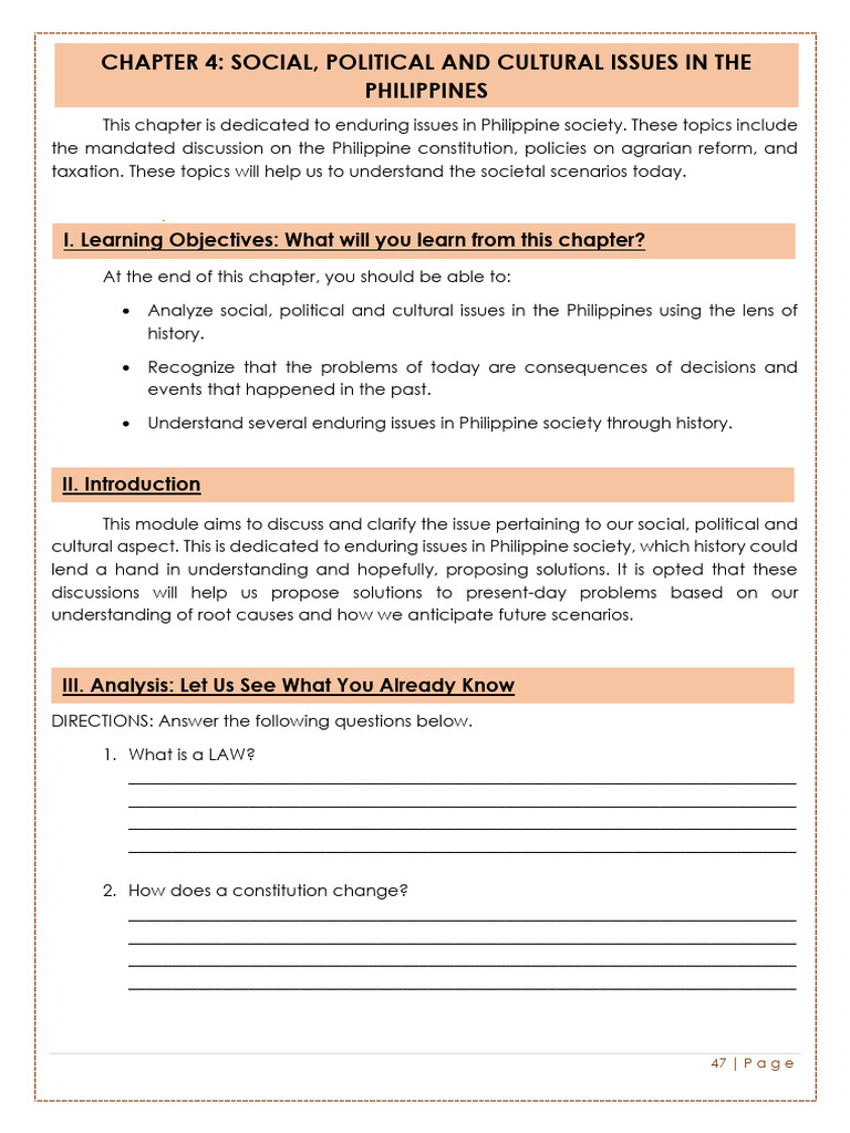 Philippine Social and Political Issues | PDF | Constitution | Philippines