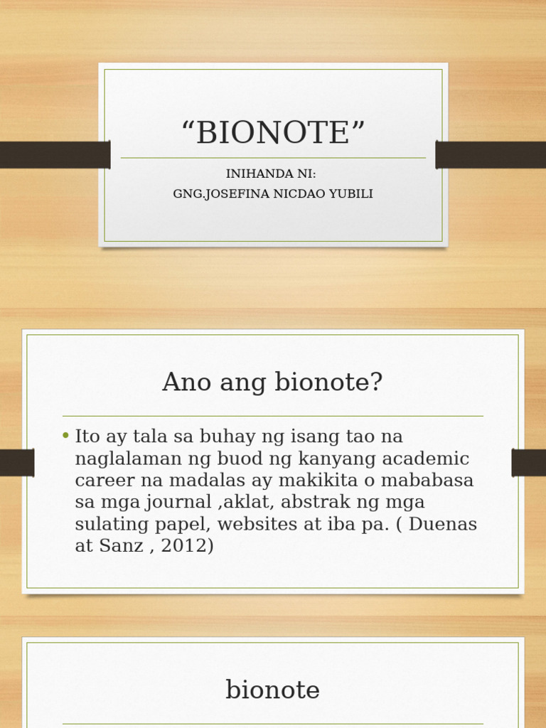 "Bionote": Inihanda Ni: GNG - Josefina Nicdao Yubili | PDF