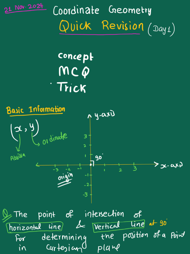 Class 9 Day 1 Quick Revision Coordinate Geometry Date 21 Nov 2024 | PDF
