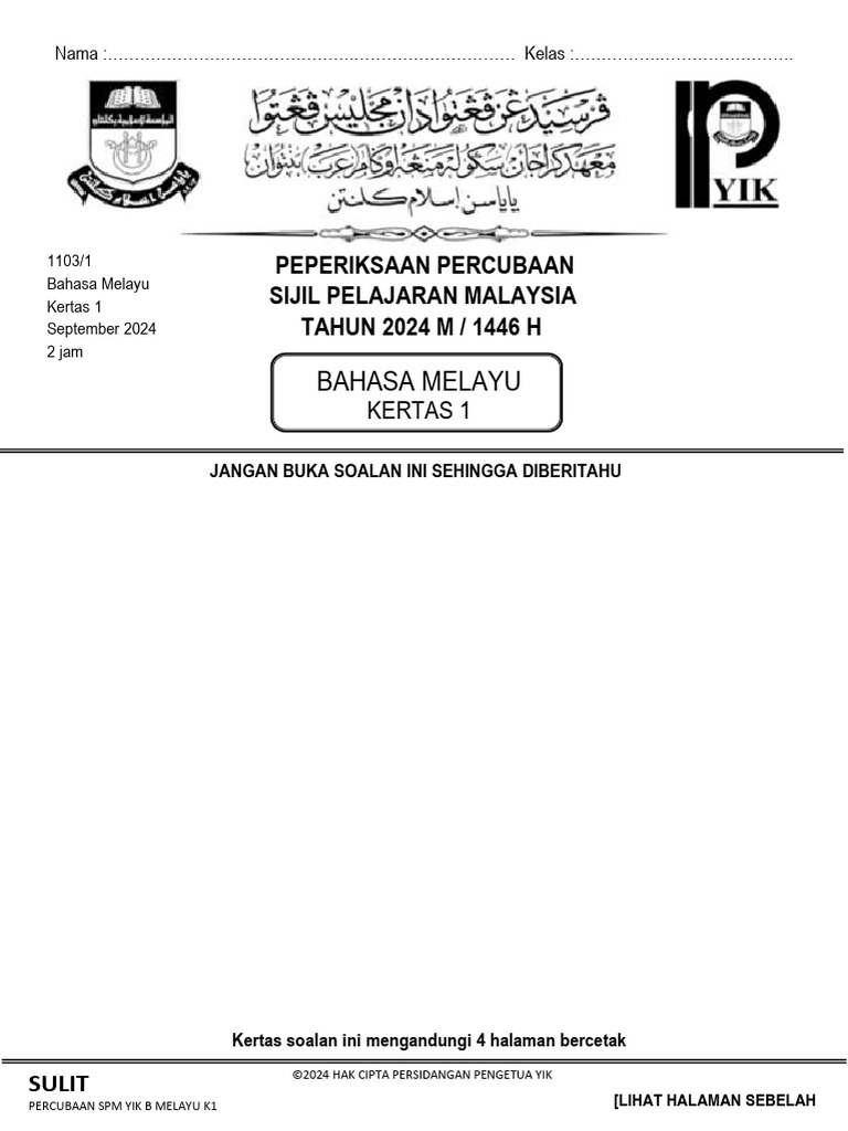 Bahasa Melayu K1 Yik-2024 | PDF
