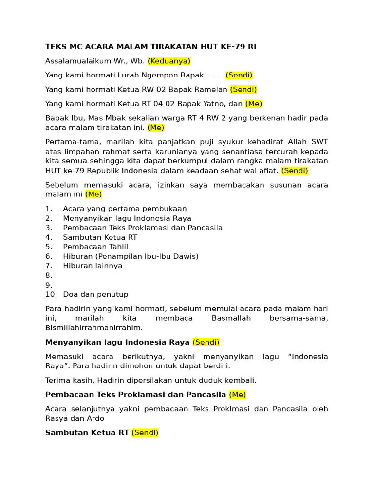 Teks MC Acara Malam Tirakatan | PDF