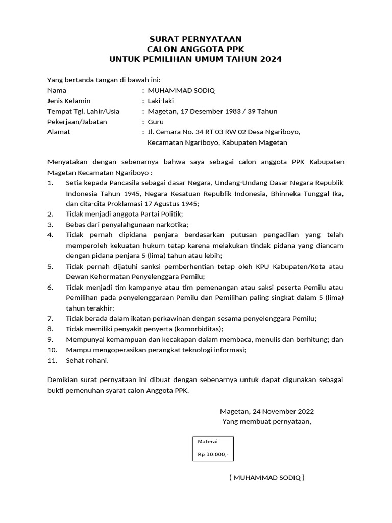 04 Surat Pernyataan PPK Fix | PDF