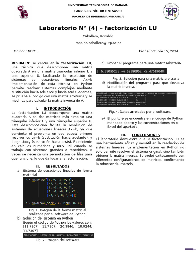 Factorización LU en Python: Resolución de Sistemas Lineales | PDF | Matriz (Matemáticas) | Álgebra