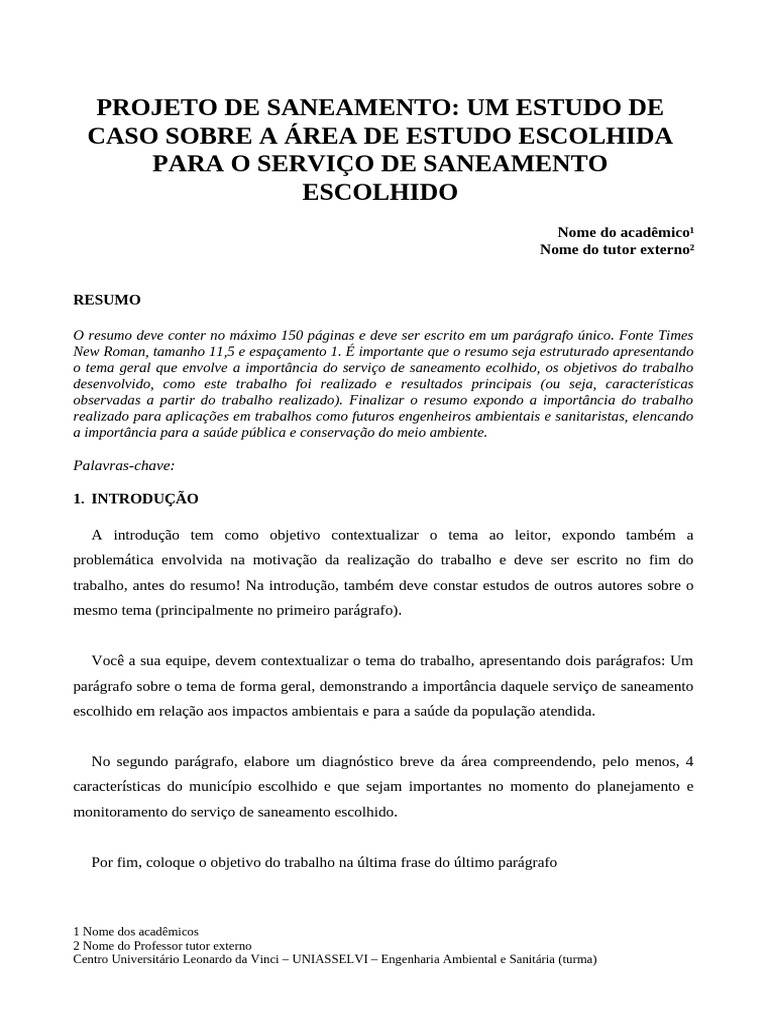 Modelo de Paper - Projeto de Saneamento | PDF