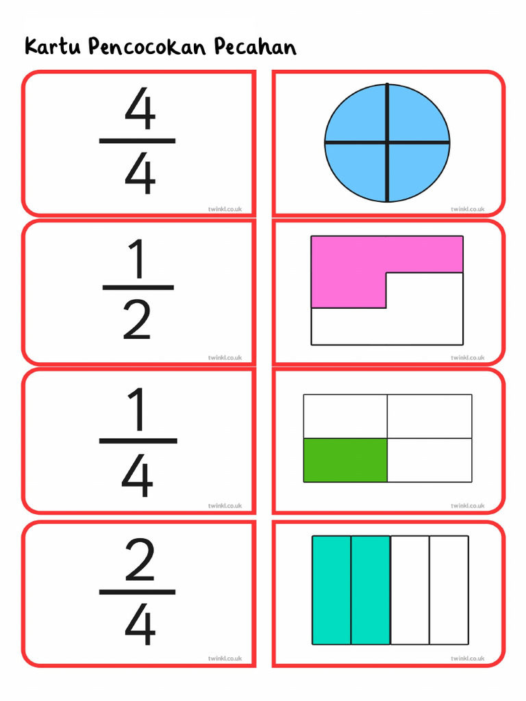 Kartu Pecahan Matematika Ver 1 | PDF