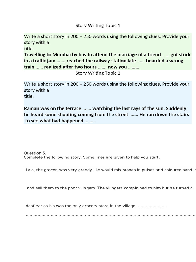 CBA - Story Writing - Subjective | PDF | Classics | General Fiction