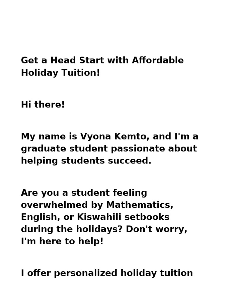 Holiday Tuition - Vyona Kemto | PDF