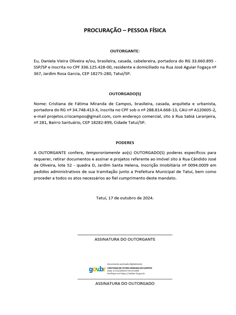 Procuracao Aprova Digital - Daniela Oliveira Assinado | PDF