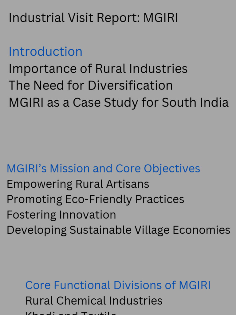 Industrial Visit Report MGIRI Introduction Importance of Rural ...