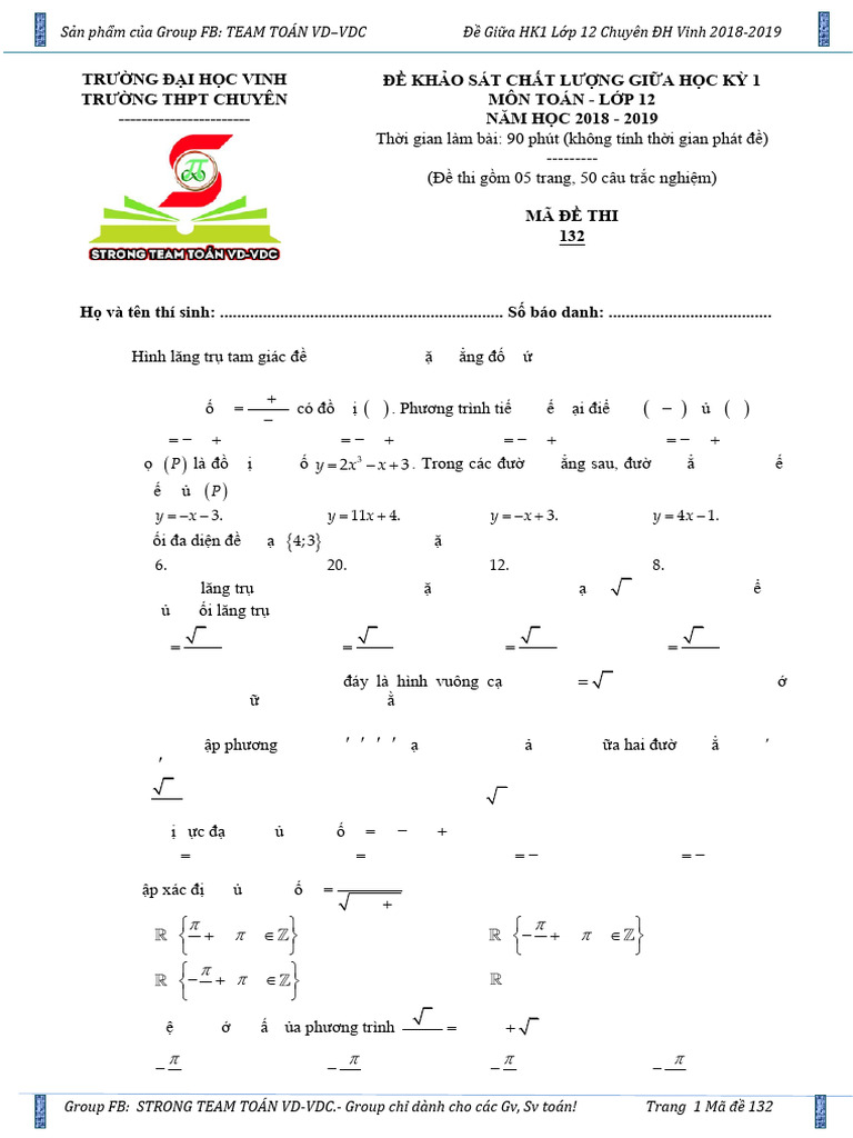 De KSCL Giua hk1 Toan 12 Nam 2018 2019nghean | PDF