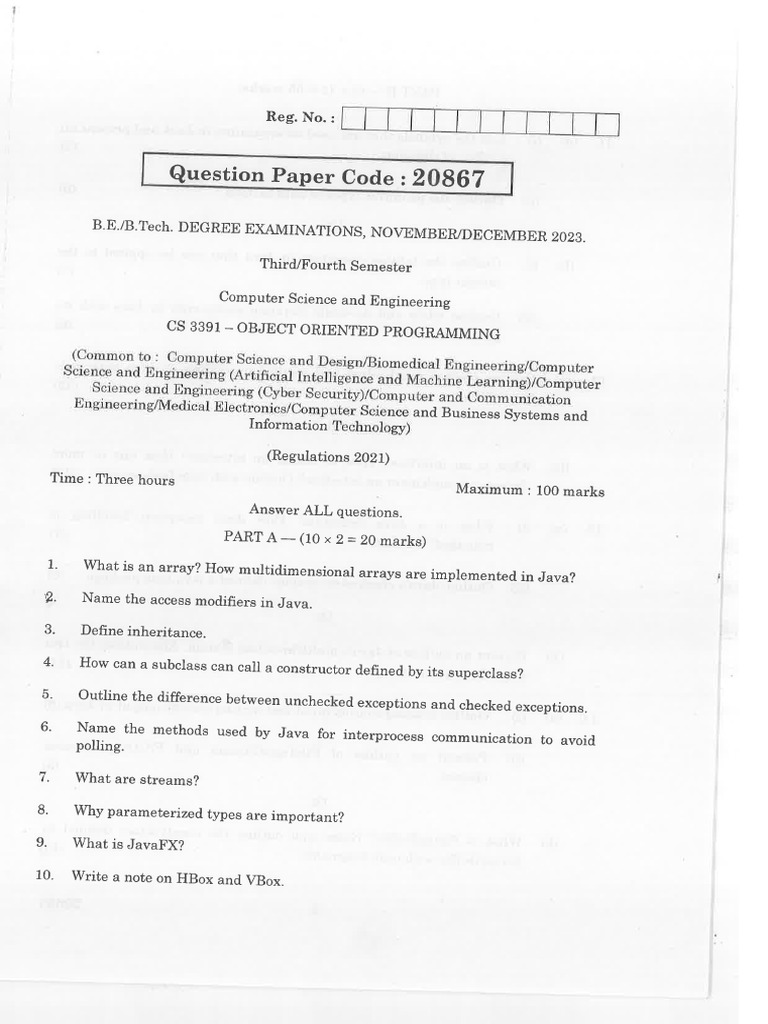 CSE-ND-2023-CS 3391-Object Oriented Programming-558511669-20867 | PDF
