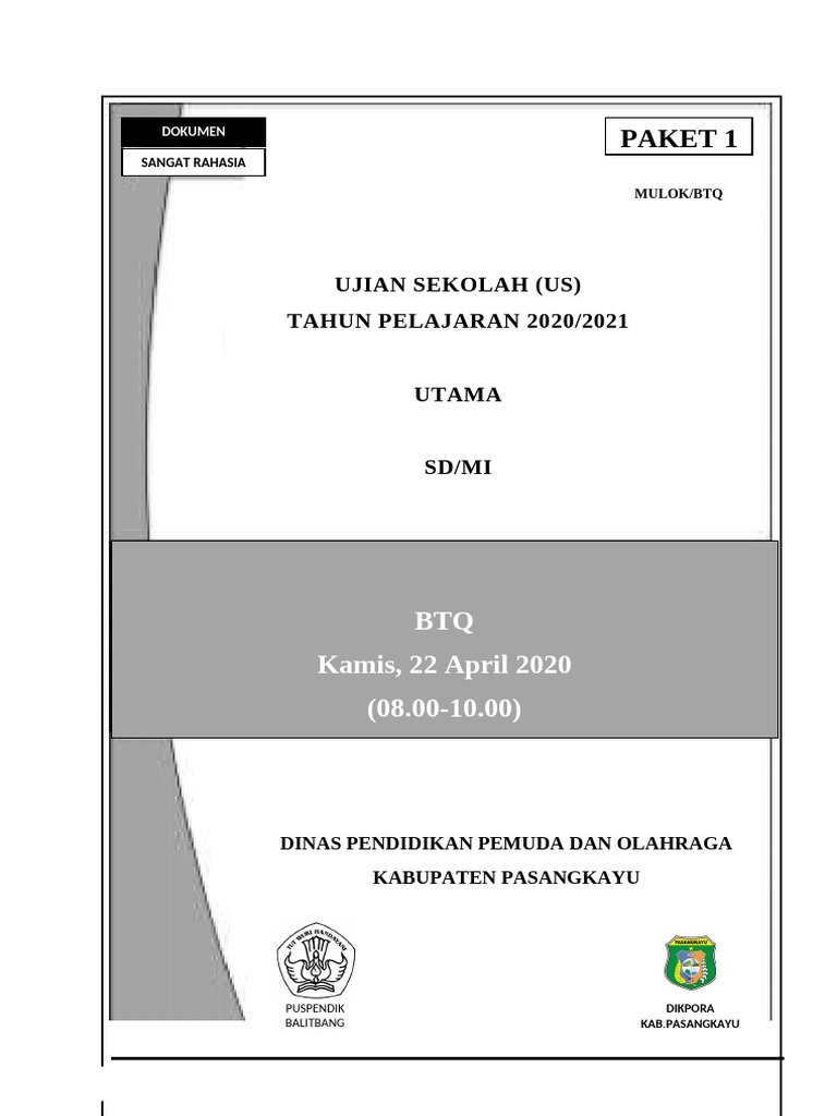 Format Sampul Dan Lembar Jawaban Ujian Sekolah | PDF