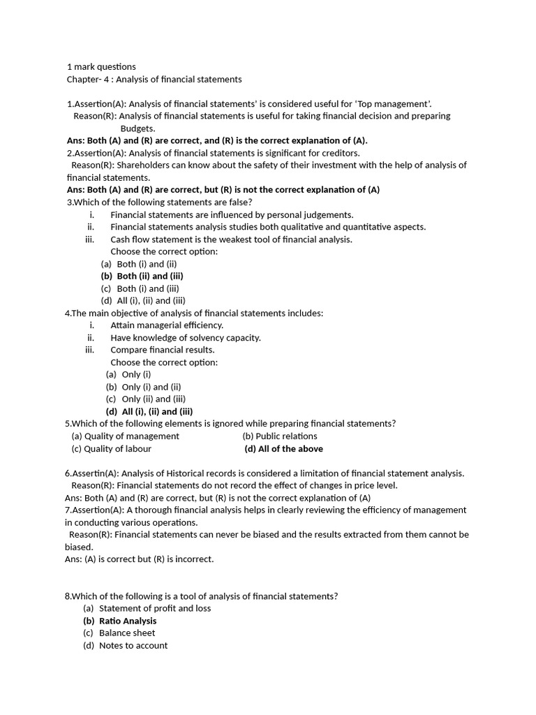 MCQ Class Xii Analysis of Financial Statements | PDF | Financial Statement | Income Statement